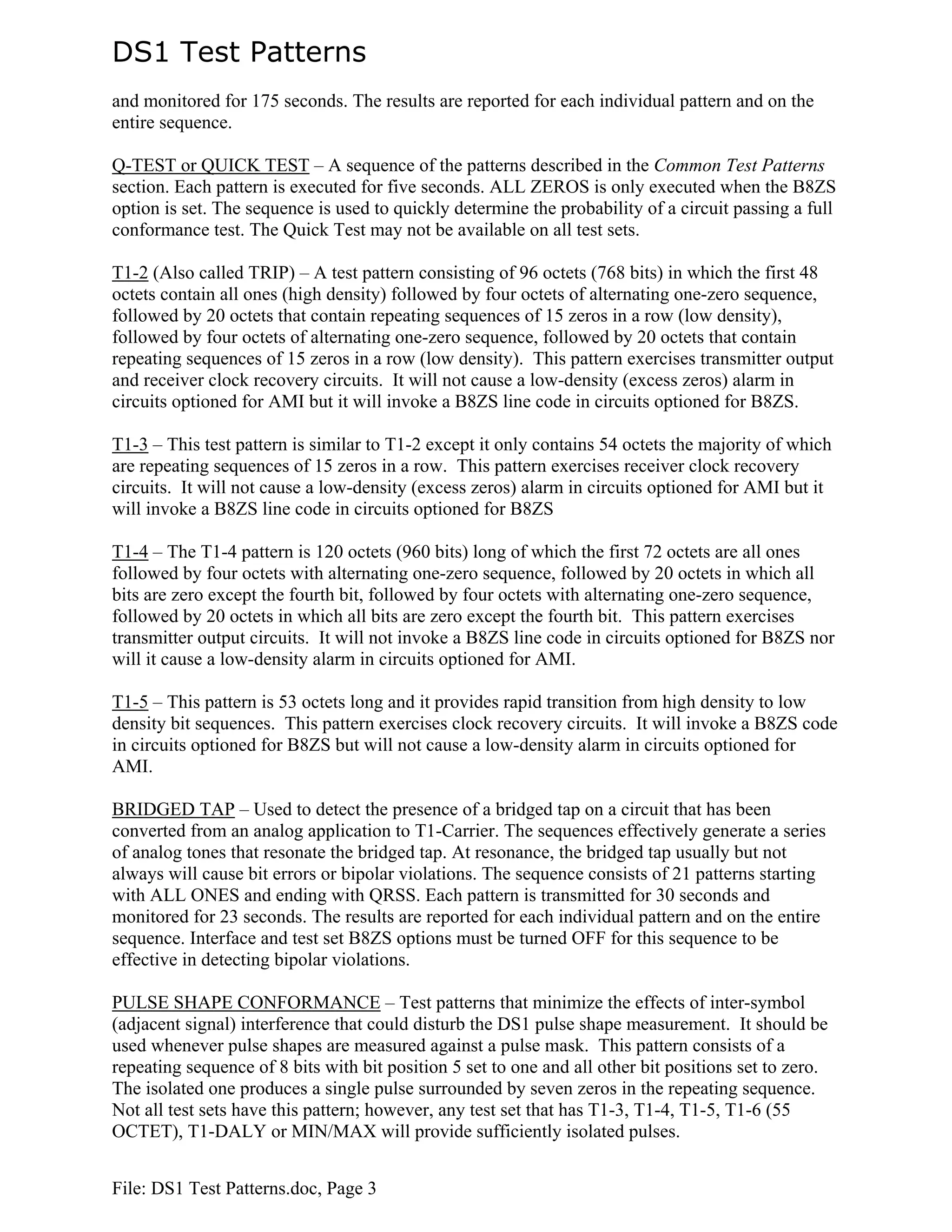 Ds1 test patterns | PDF