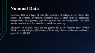 Different types of data. Qualitative, Quantitative, Ordinal, Nominal ...