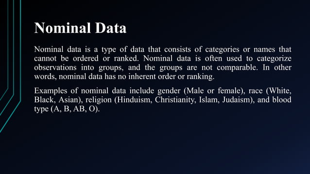 Different types of data. Qualitative, Quantitative, Ordinal, Nominal ...