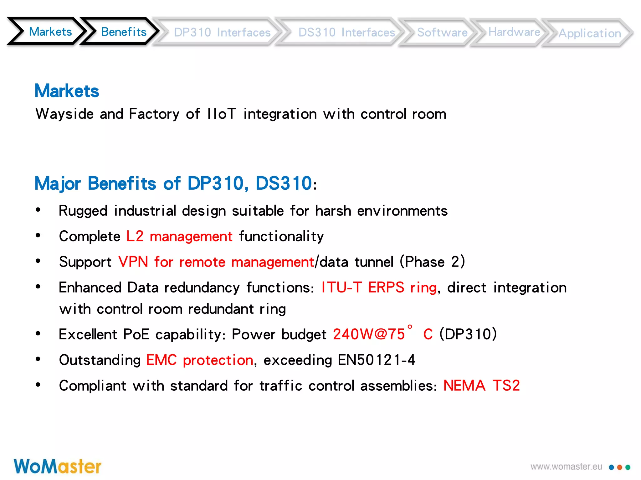 DS310, DP310 Industrial 8+2G L2 Managed Ethernet / PoE Switch WoMaster | PDF