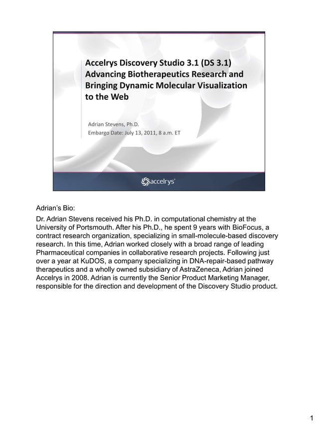 Accelrys Discovery Studio 3.1 | PDF