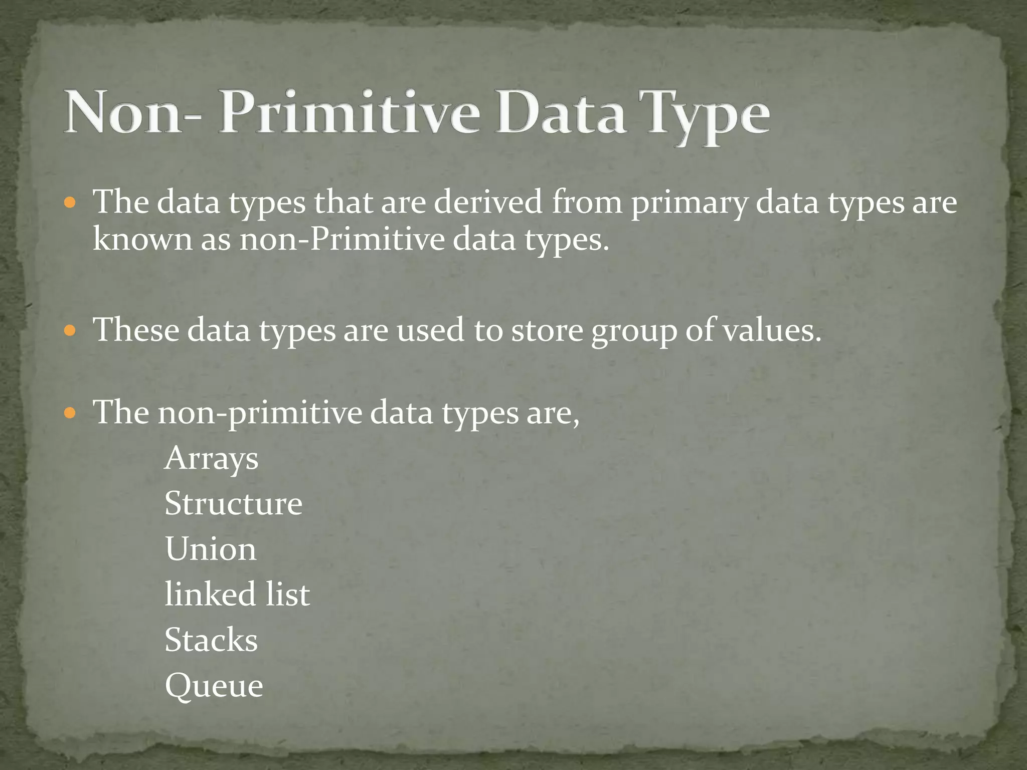 Data Types - Premetive and Non Premetive | PPTX