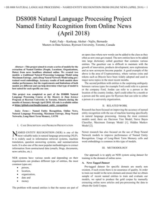 Named Entity Recognition from Online News | PDF