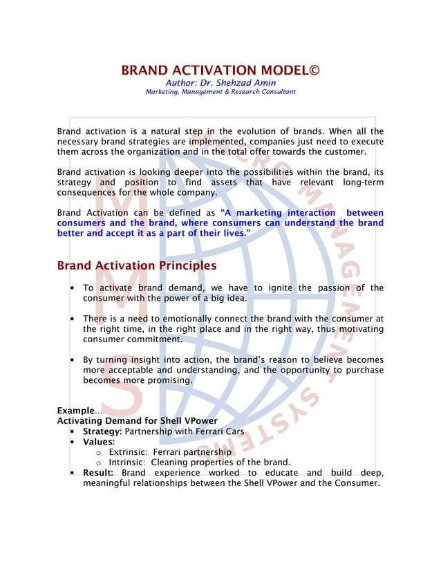 Brand Activation Model Explained | PDF