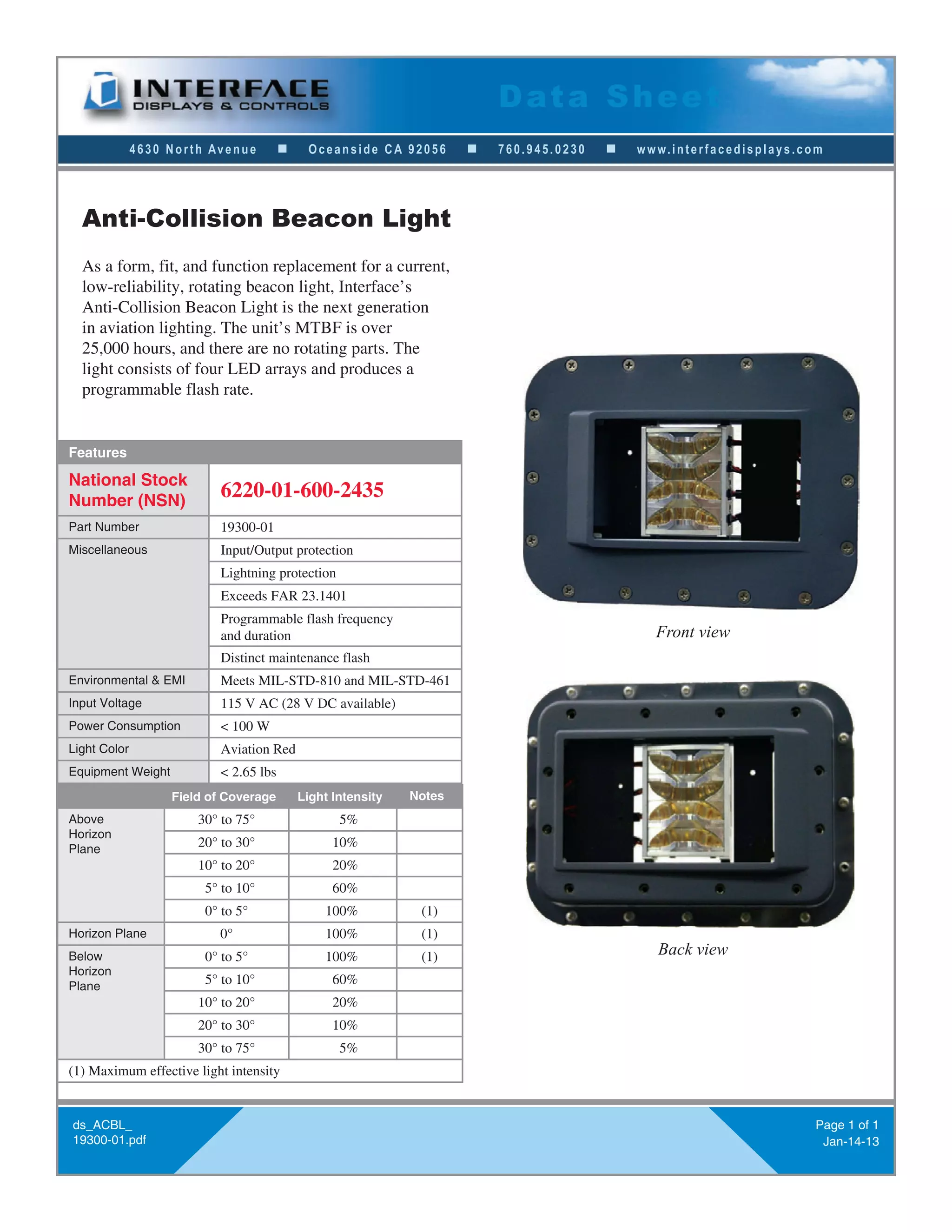 Anti-Collision Beacon Light Data Sheet (Interface Displays) | PDF