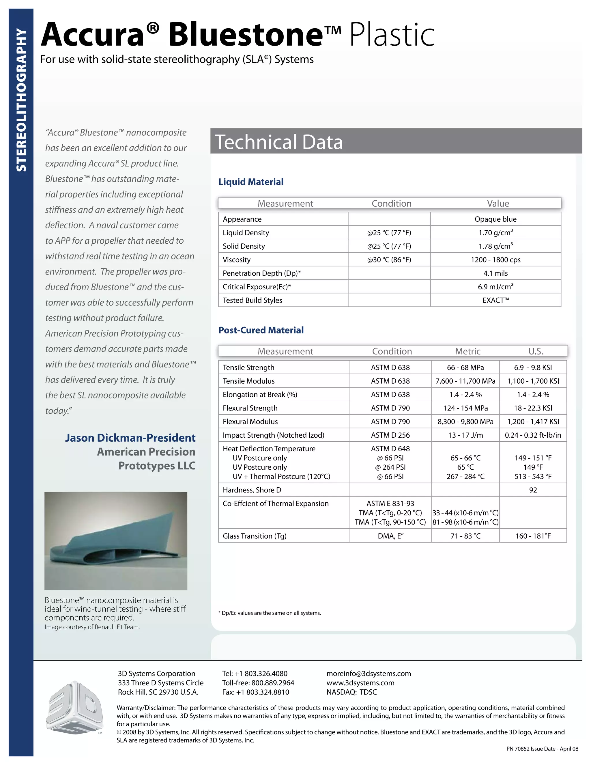 Accura Bluestone SLA Plastic material properties (EN) | PDF