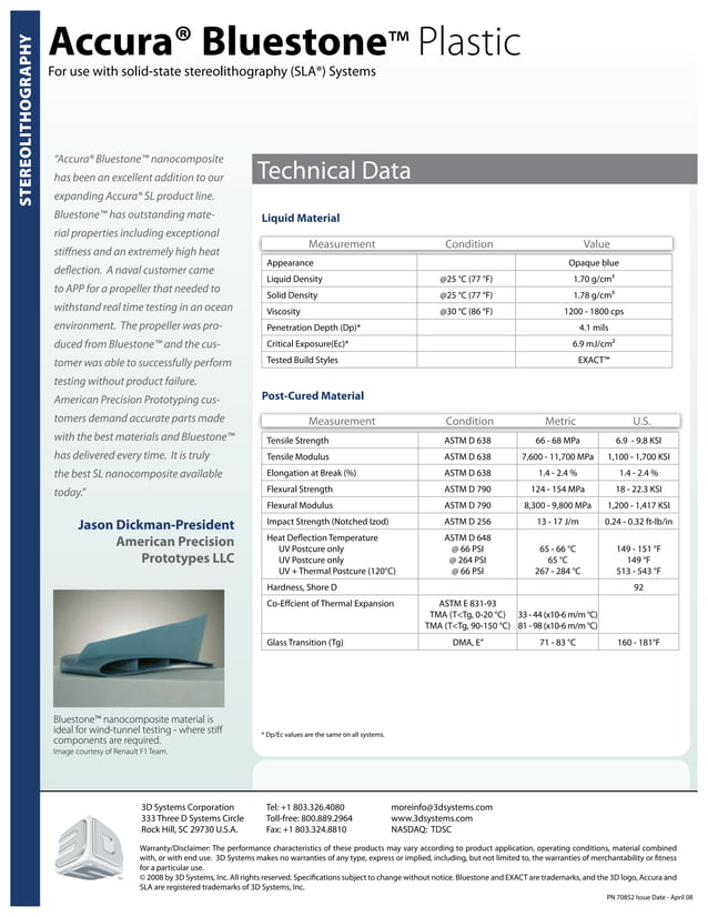 Accura Bluestone SLA Plastic material properties (EN) | PDF