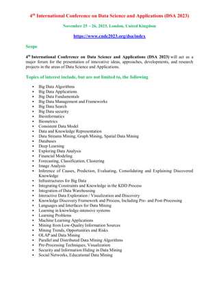 4th International Conference on Data Science and Applications (DSA 2023) | PDF | Databases ...