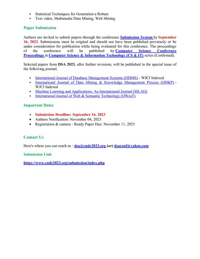 4th International Conference on Data Science and Applications (DSA 2023) | PDF