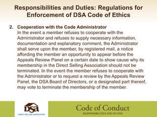 DSA Code of Conduct Responsibilities and Duties | PPT