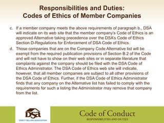 DSA Code of Conduct Responsibilities and Duties | PPT