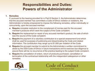 DSA Code of Conduct Responsibilities and Duties | PPT