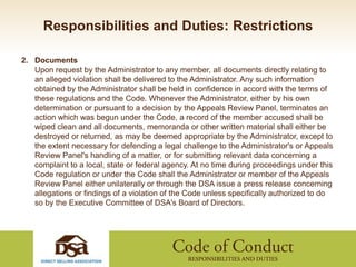DSA Code of Conduct Responsibilities and Duties | PPT