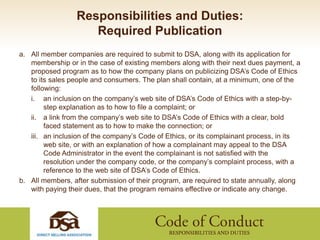 DSA Code of Conduct Responsibilities and Duties | PPT