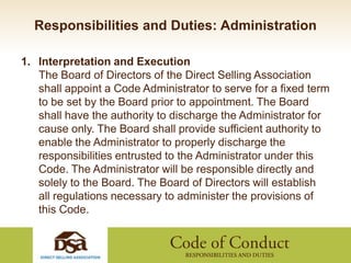 DSA Code of Conduct Responsibilities and Duties | PPT