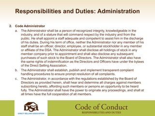 DSA Code of Conduct Responsibilities and Duties | PPT