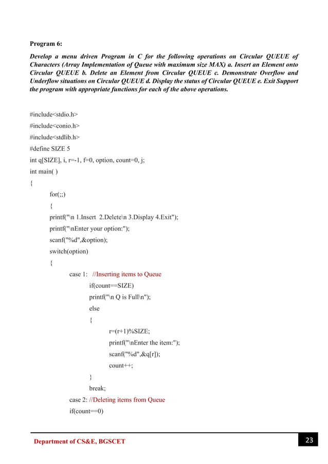 vtu data structures lab manual bcs304 pdf | PDF | Programming Languages | Computing