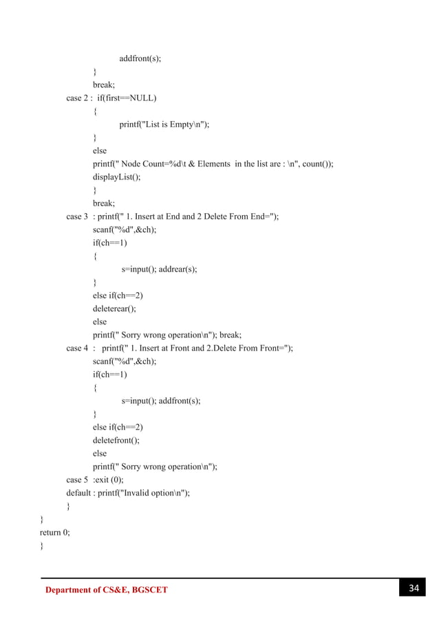 vtu data structures lab manual bcs304 pdf | PDF | Programming Languages | Computing