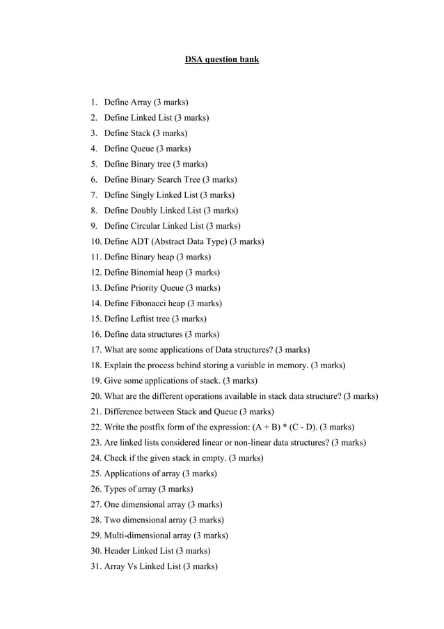DSA Question Bank | PDF | Programming Languages | Computing