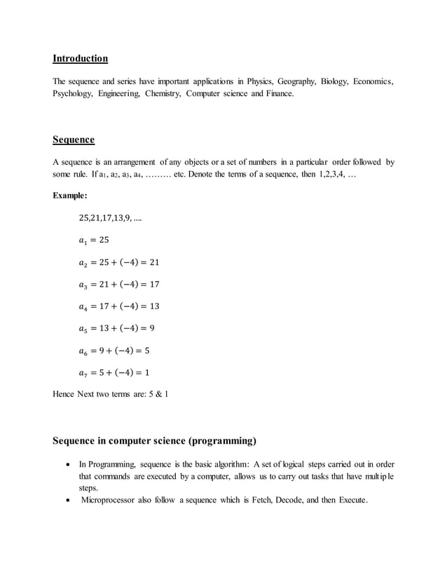 Sequence and Series Word File || Discrete Structure | PDF
