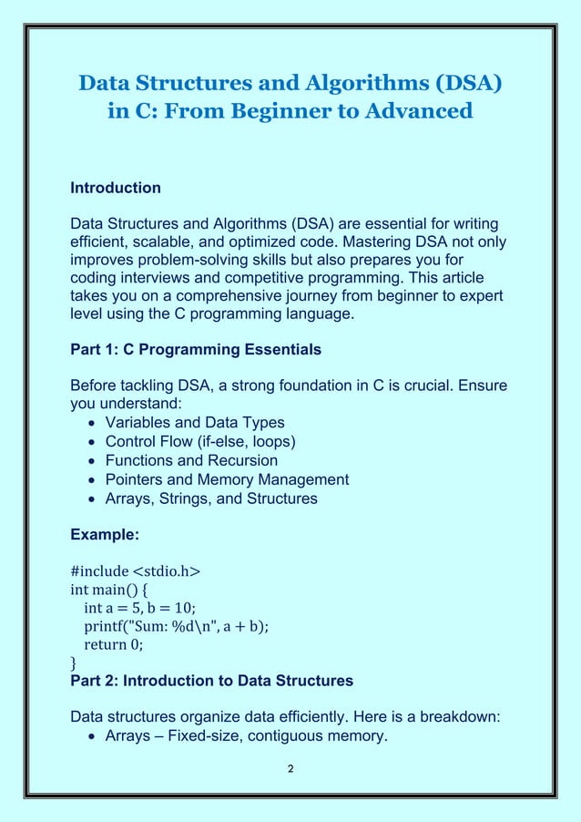 Data Structures and Algorithms (DSA) in C | PDF