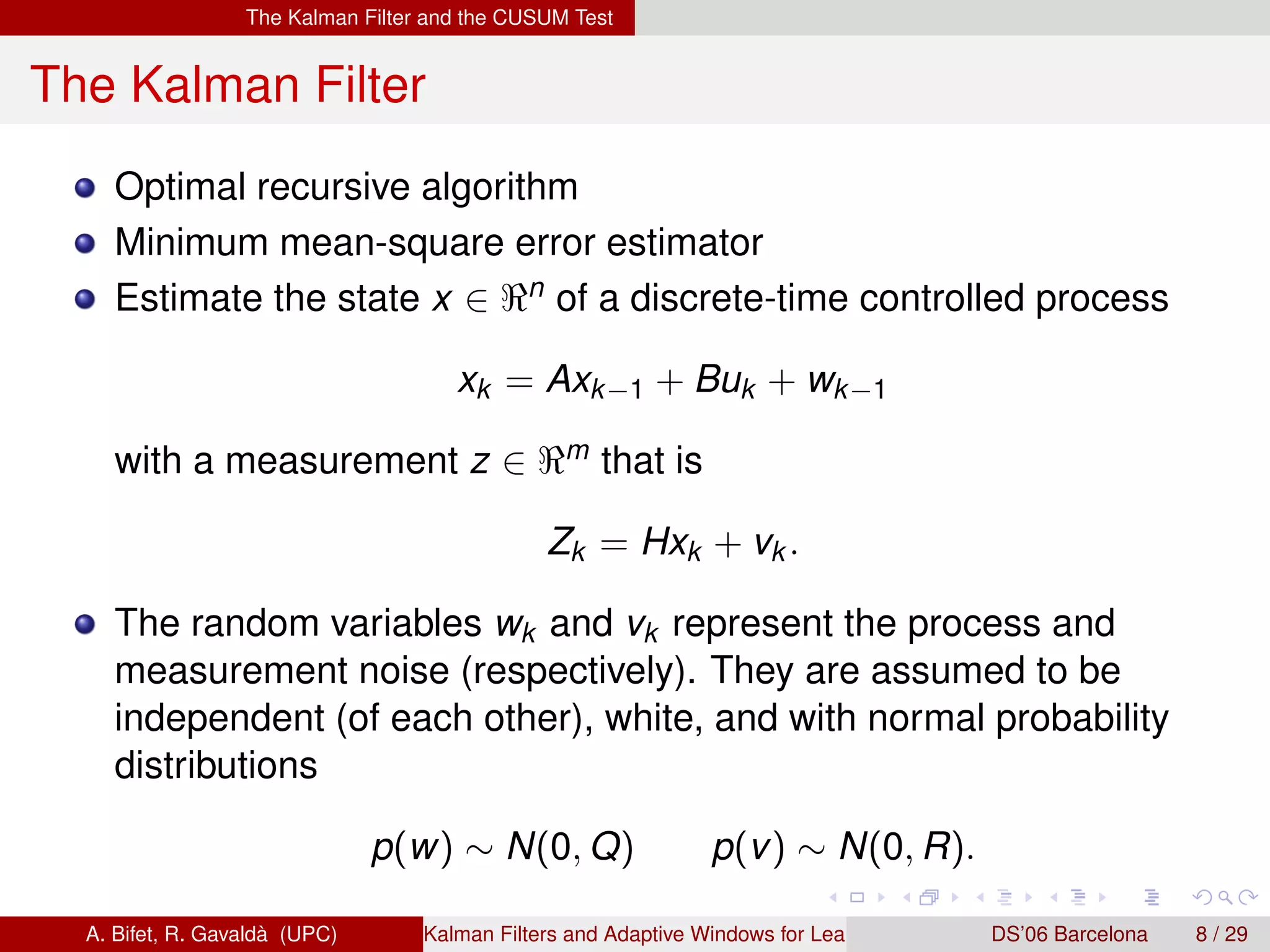 Kalman Filters and Adaptive Windows for Learning in Data Streams | PDF ...