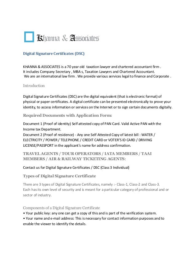 Digital Signature Certificate (Dsc) Digital Signature Certificate (Dsc)