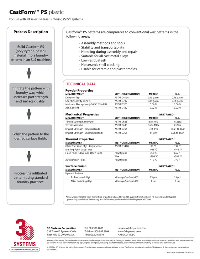 CastForm PS Plastic - SLS Systems - Material properties (EN) | PDF ...