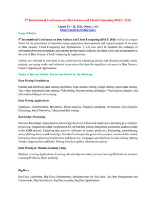 5th International Conference on Data Science and Cloud Computing (DSCC 2024) | PDF