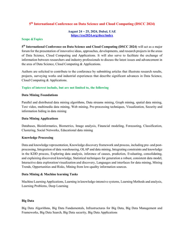 5th International Conference on Data Science and Cloud Computing (DSCC 2024) | PDF