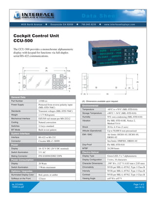 Cockpit Control Unit CCU-500 Data Sheet (Interface Displays) | PDF