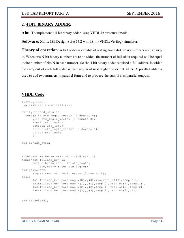 Digital System Design Lab Report - VHDL ECE
