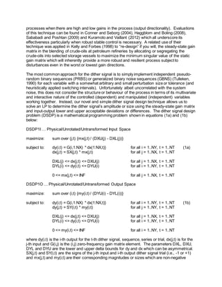 Dither Signal Design Problem (DSDP) for Closed-Loop Estimation Industrial Modeling Framework ...