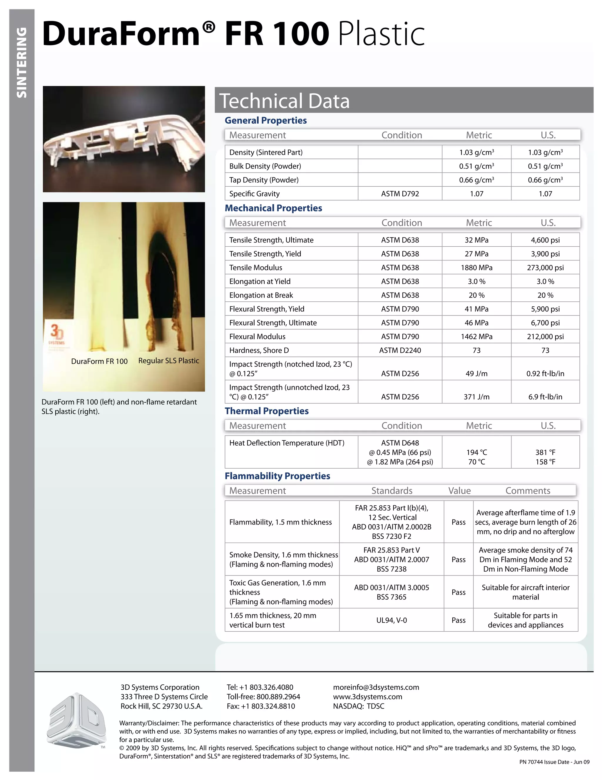DuraForm FR 100 Plastic - SLS Systems - Material properties (EN) | PDF