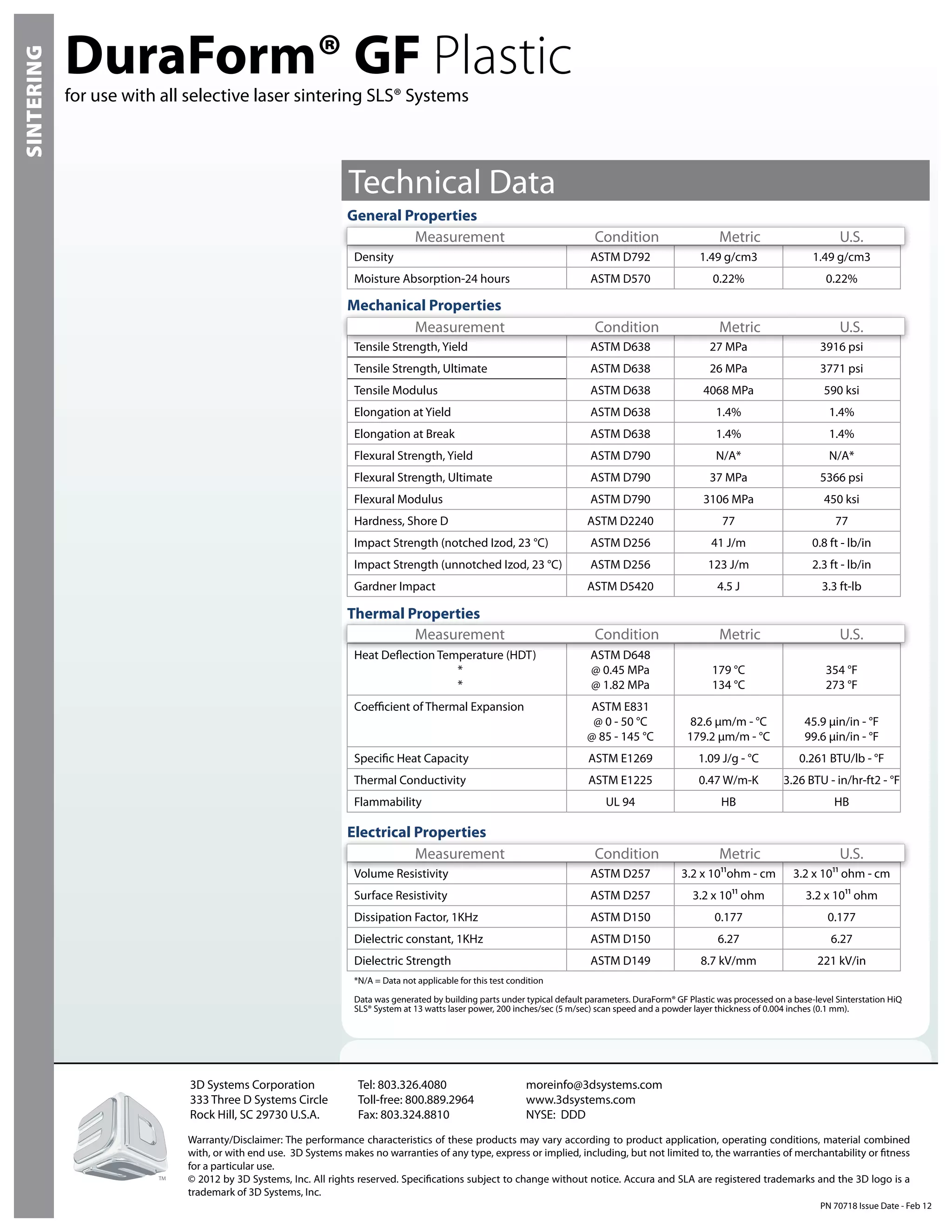 DuraForm GF Plastic - SLS Systems - Material properties (EN) | PDF