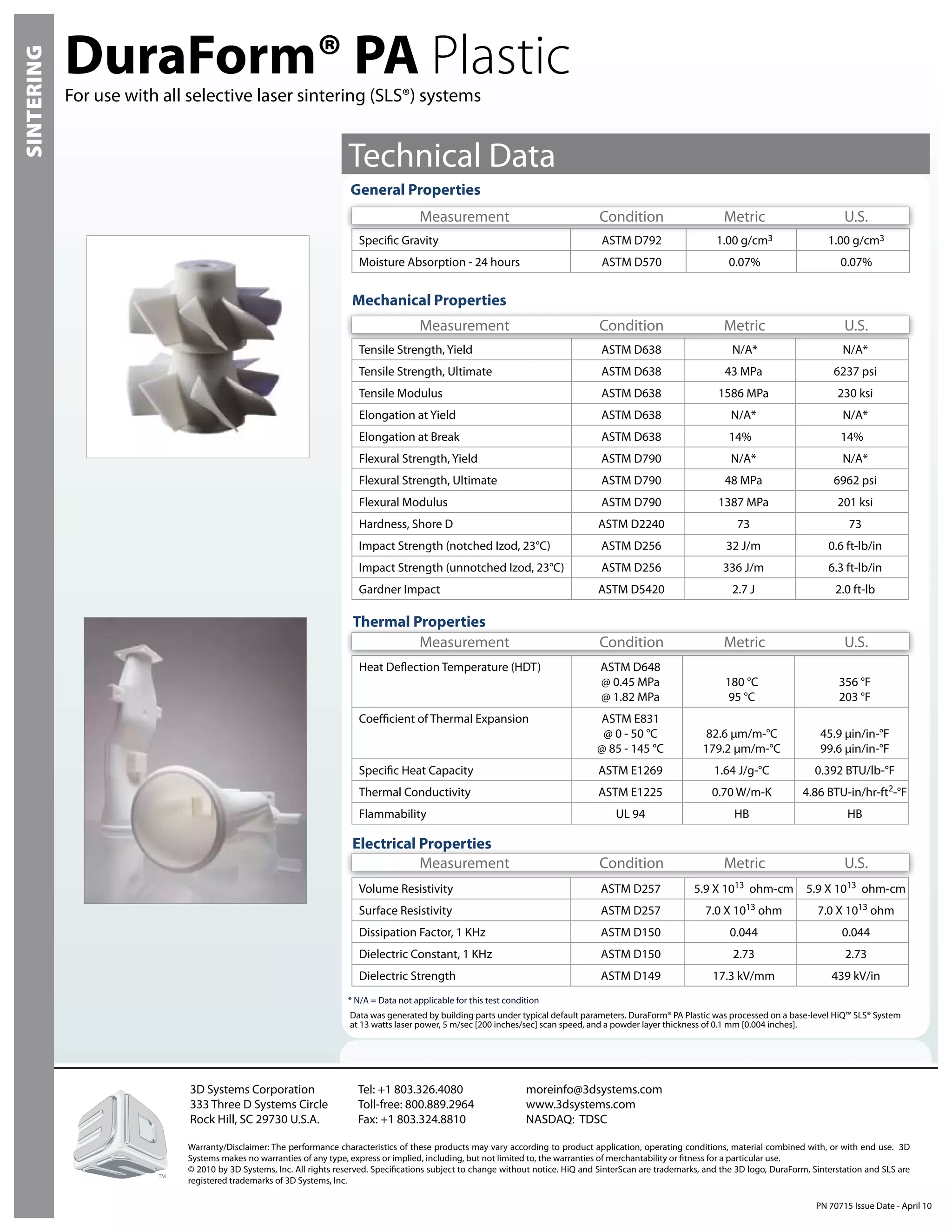 DuraForm PA Plastic - SLS Systems - Material properties (EN) | PDF