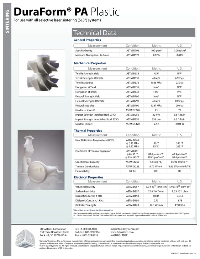 DuraForm PA Plastic - SLS Systems - Material properties (EN) | PDF