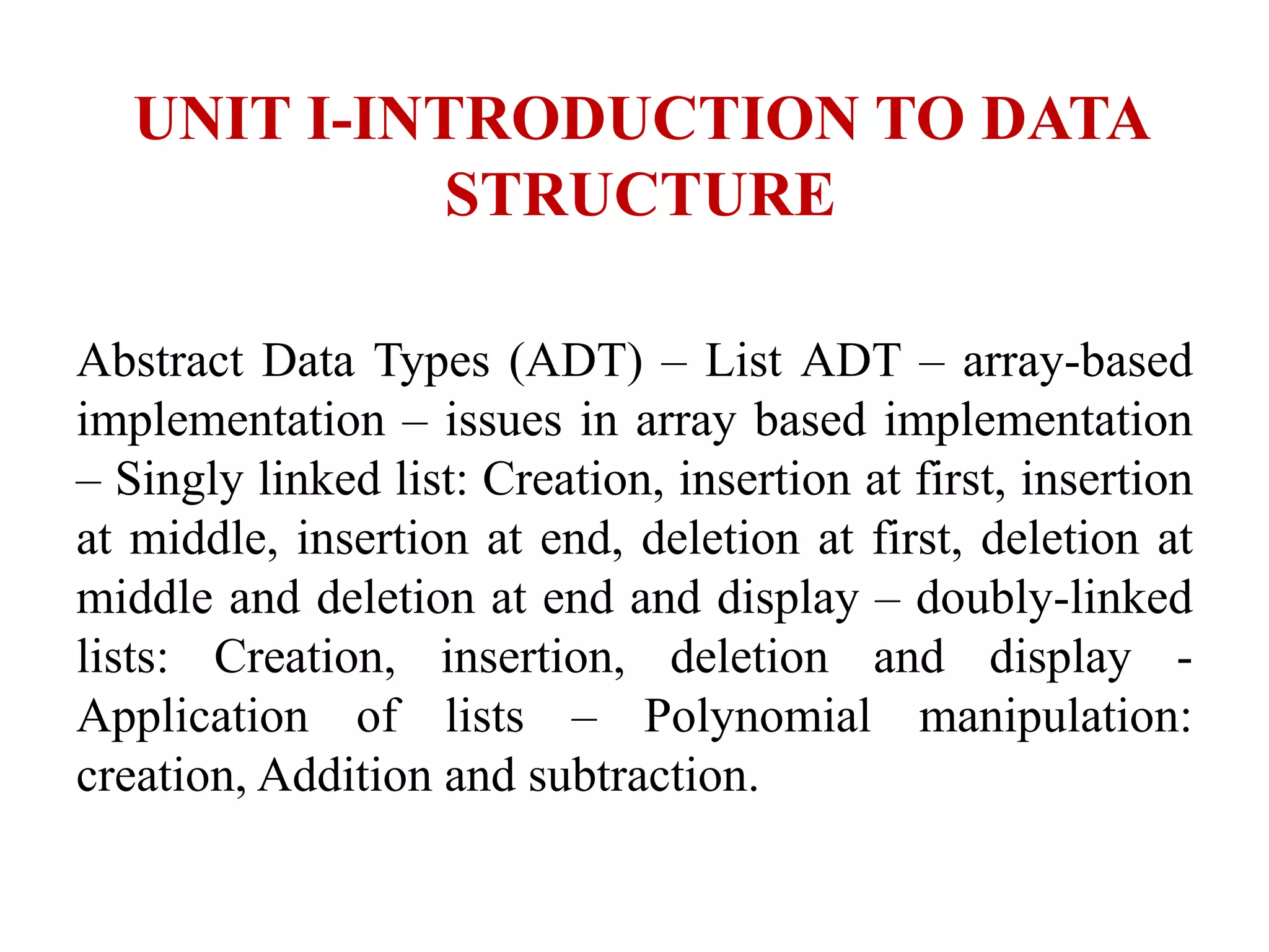 Data structures - unit 1 | PPTX