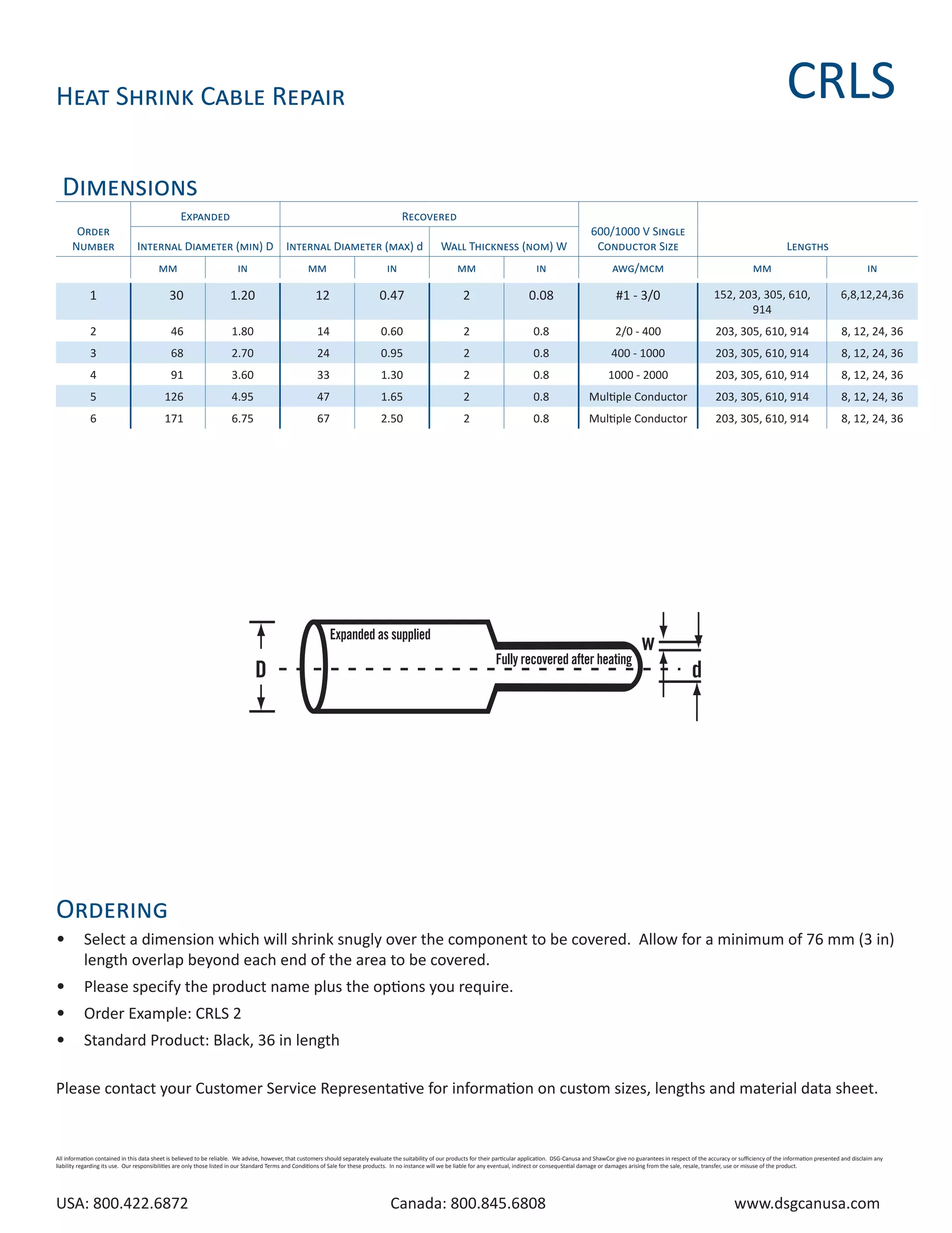 DSG Canusa Heat Shrink Cable Repair Sleeves (Rail-Less) | PDF