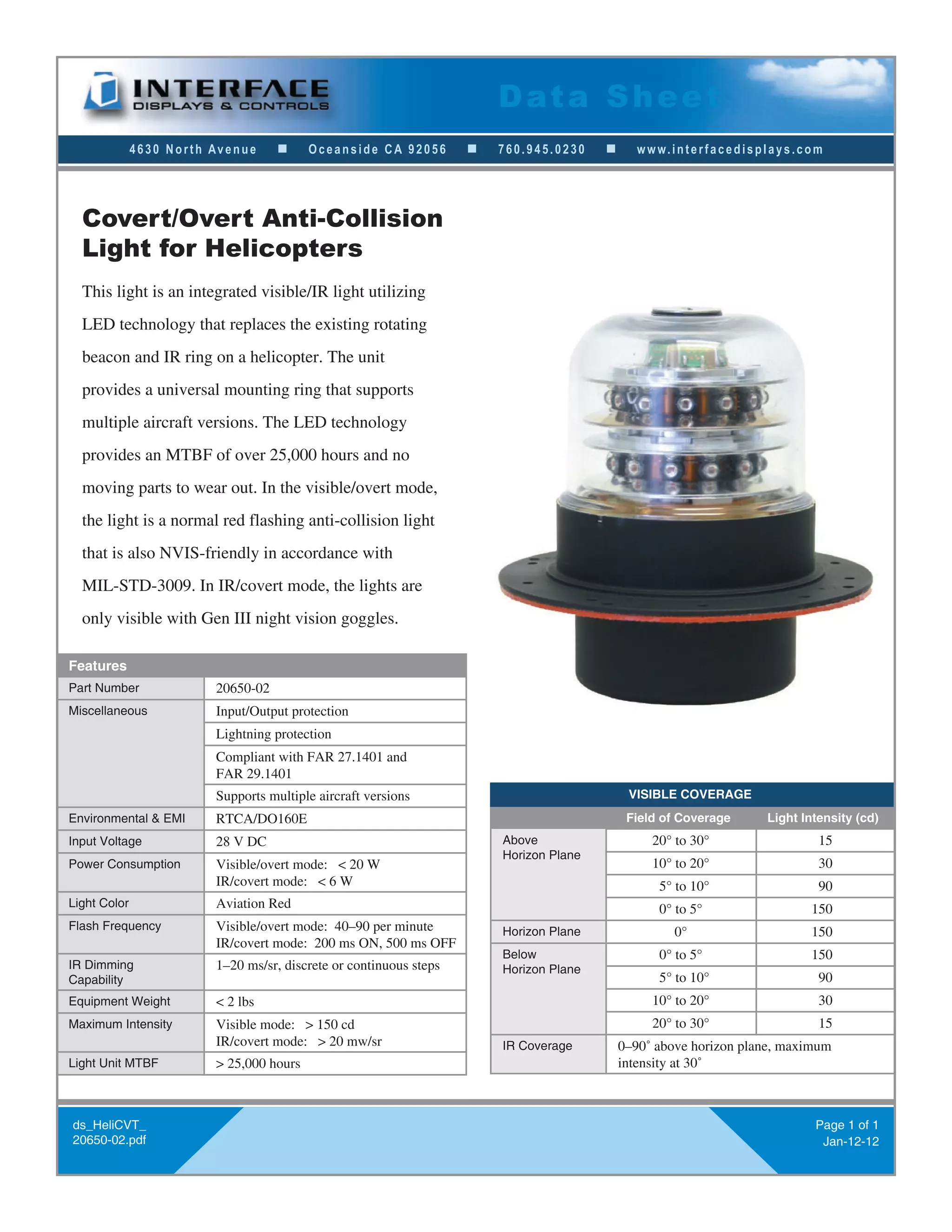 Covert/Overt Anti-Collision Helicopter Light Data Sheet (Interface ...