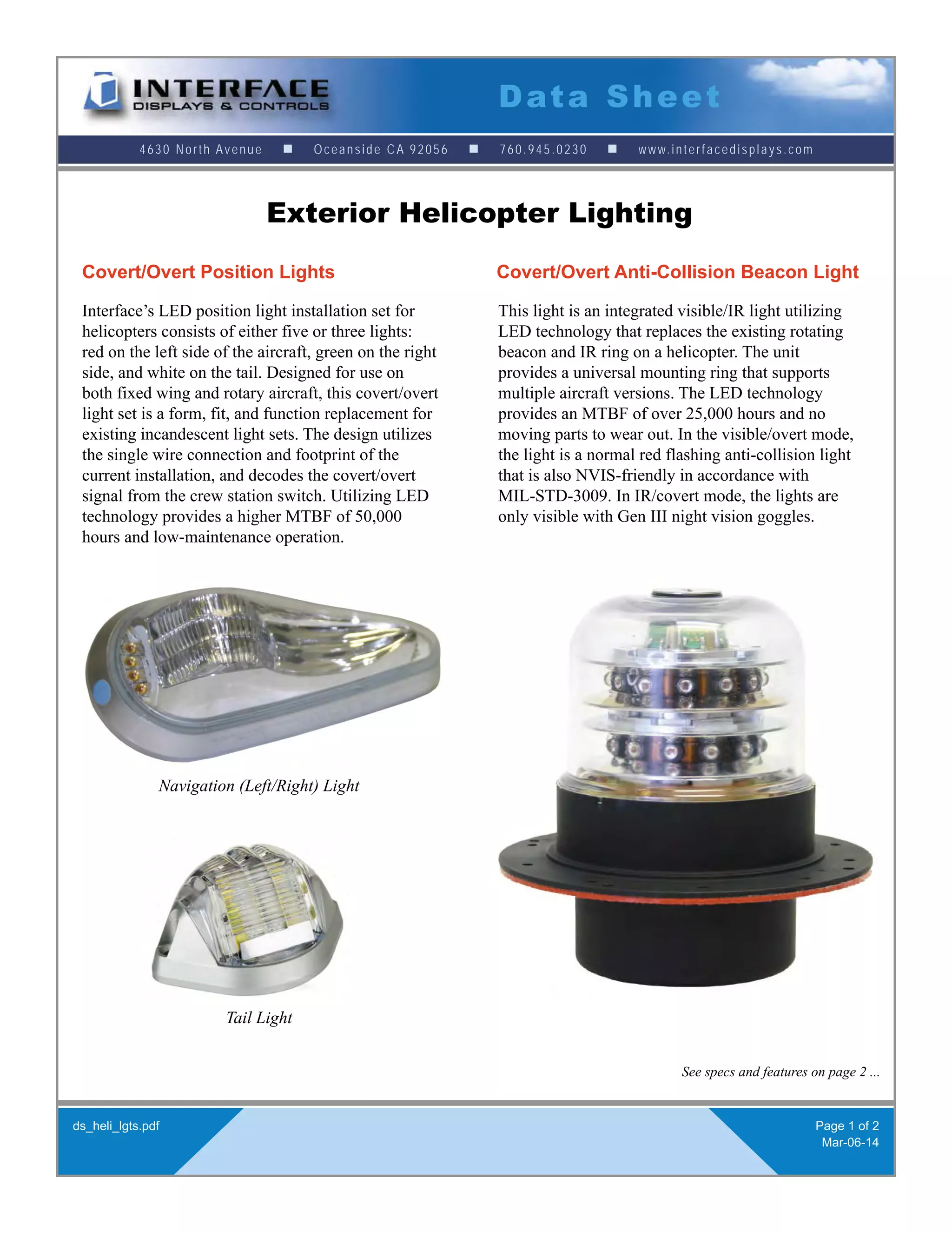 Exterior Helicopter Light Data Sheet (Interface Displays) | PDF
