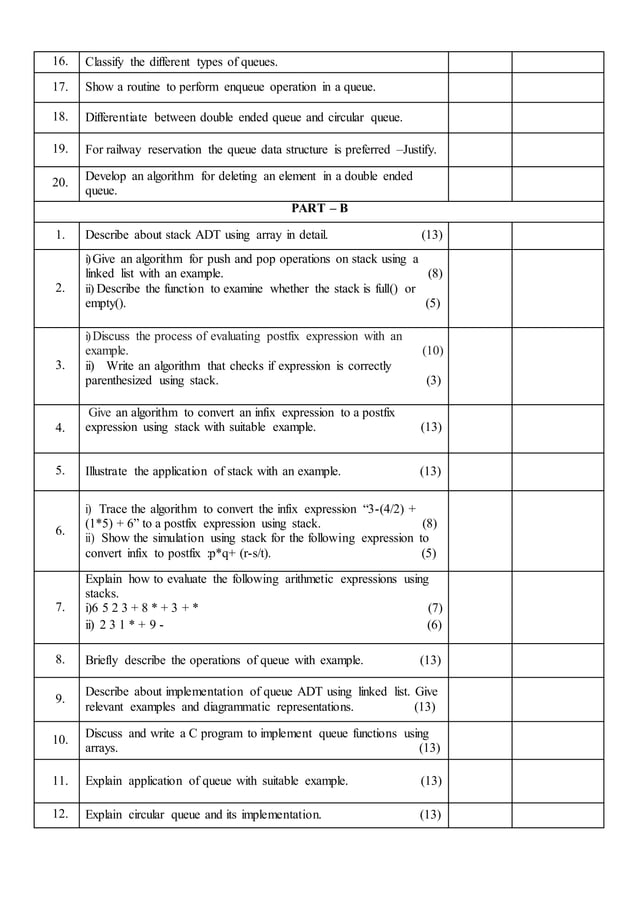 Ds important questions | DOCX | Programming Languages | Computing