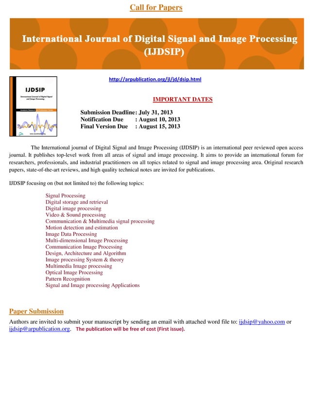 International journal of Digital Signal and Image Processing (IJDSIP) | PDF
