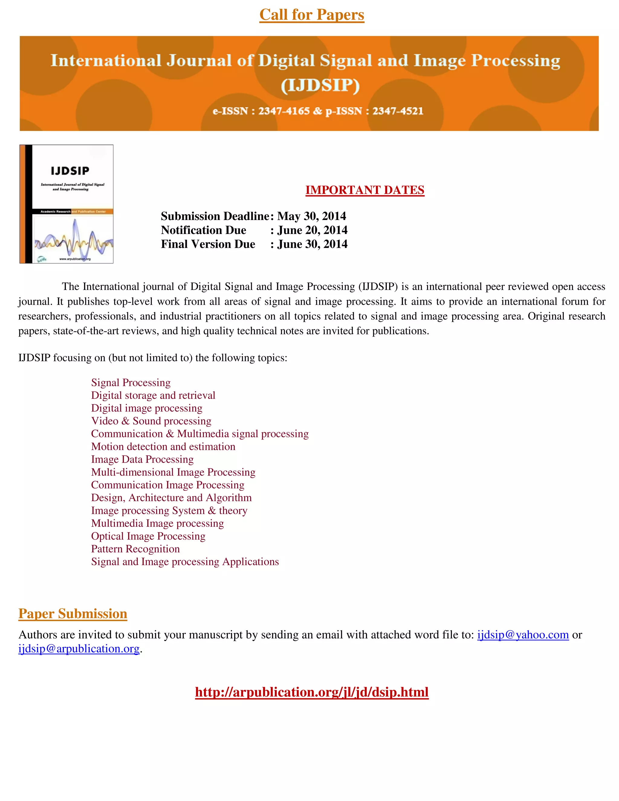International Journal of Digital Signal and Image Processing (IJDSIP) | PDF