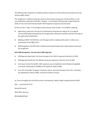 DSIR Recognition Application Process | PDF