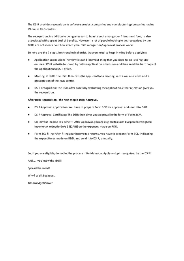 DSIR Recognition Application Process | PDF