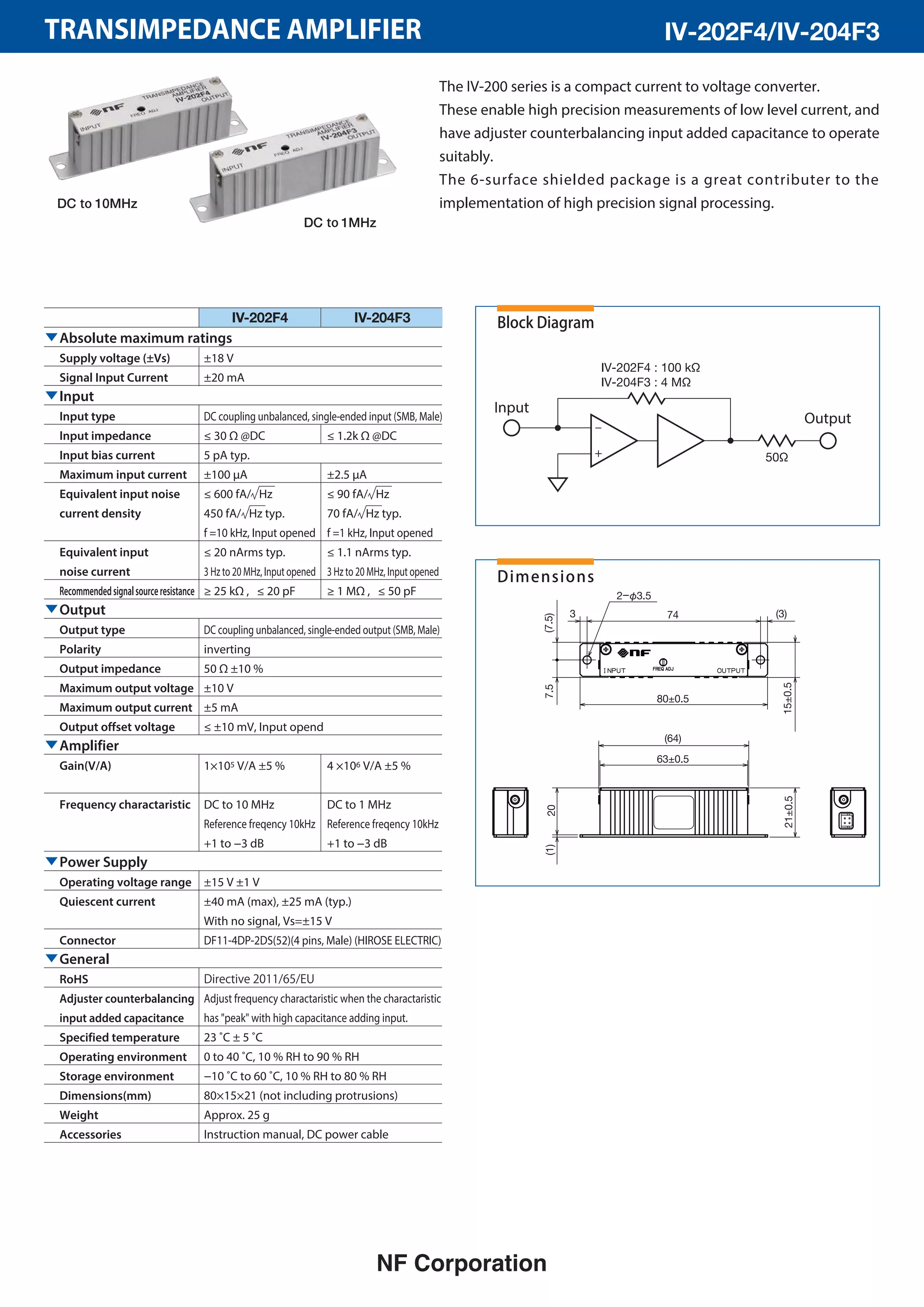 NF_ Transimpedance Amplifier Ds iv 202f4-204f3 | PDF