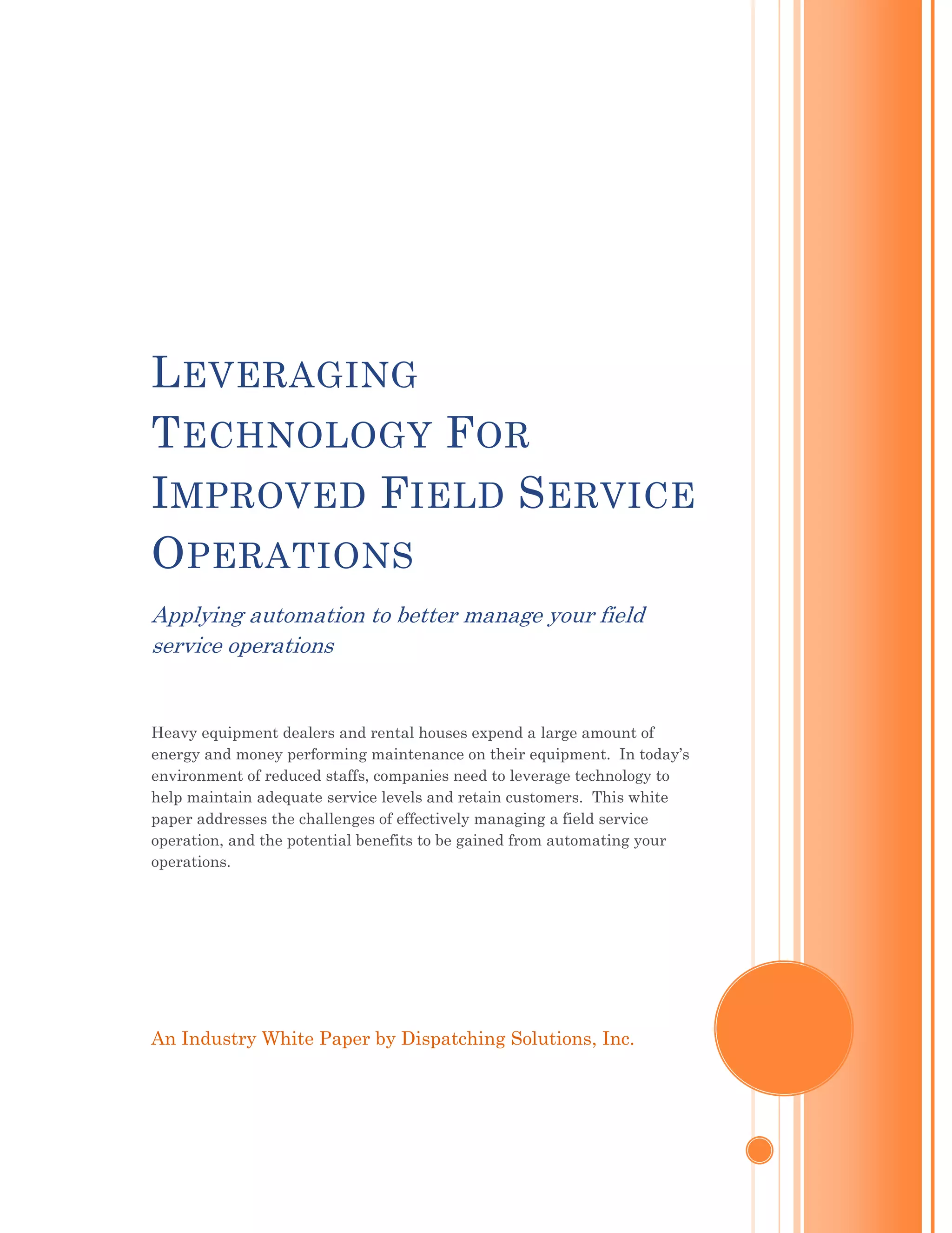 DSi white paper: Leveraging technology for improved field service ...