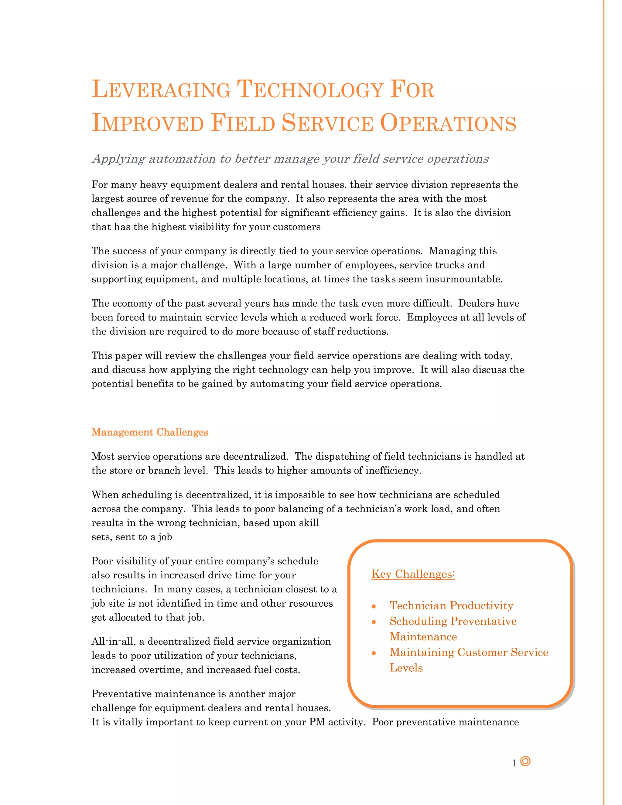 DSi white paper: Leveraging technology for improved field service operat… | PDF