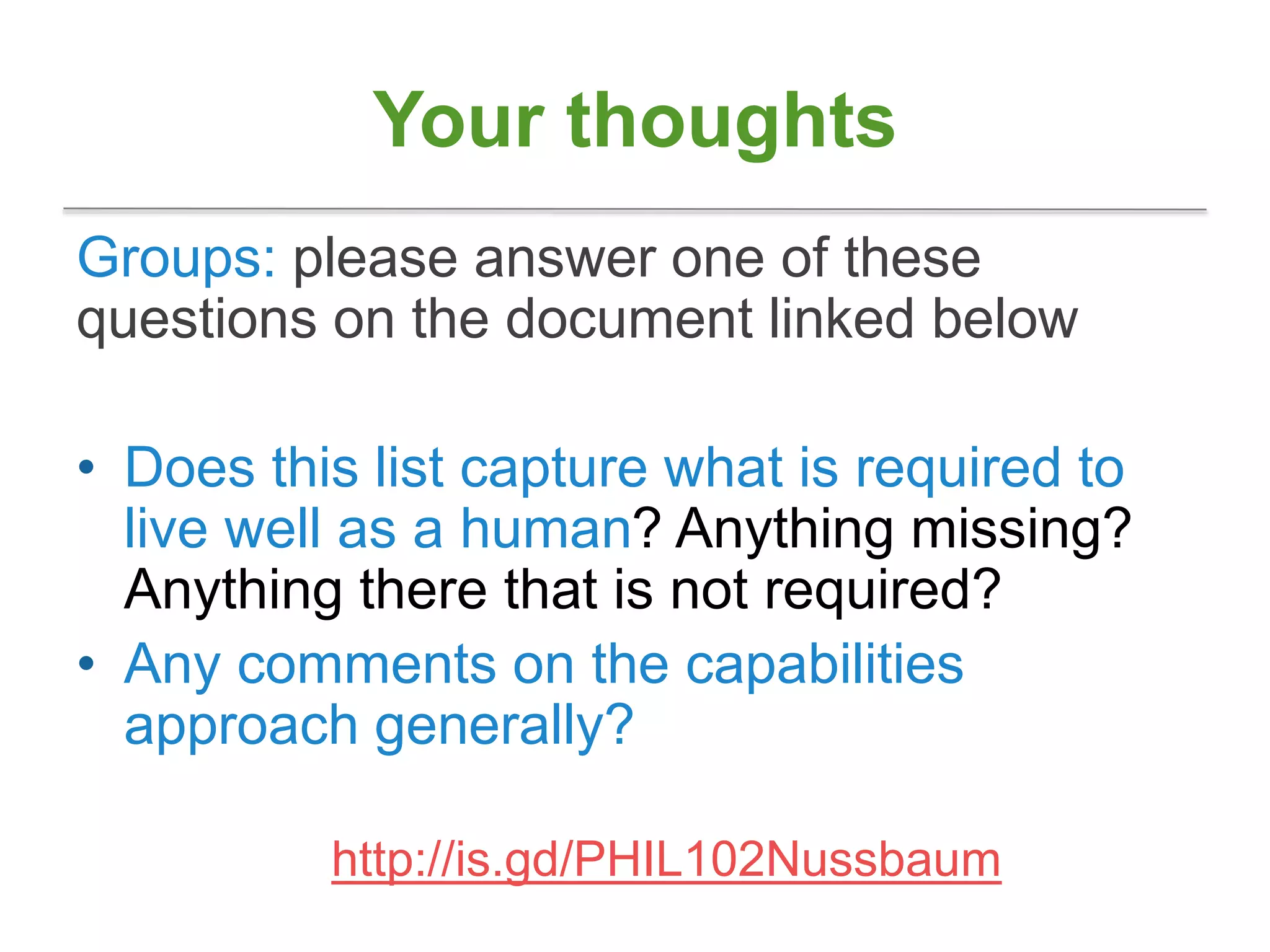 Martha Nussbaum on the "capabilities approach" | PPTX